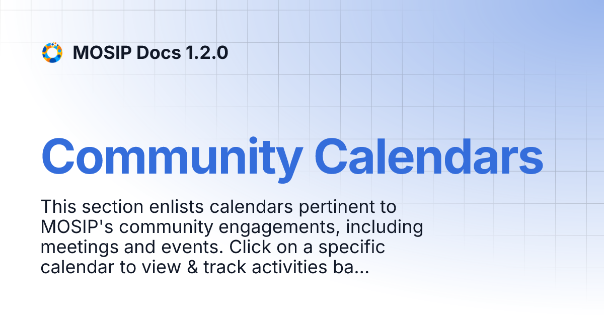 Community Calendars | MOSIP Docs 1.2.0